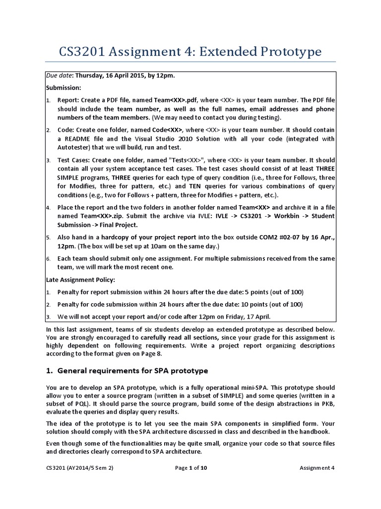CS3201 Assignment 4: Extended Prototype: 12pm. Submission | PDF | Application Programming ...