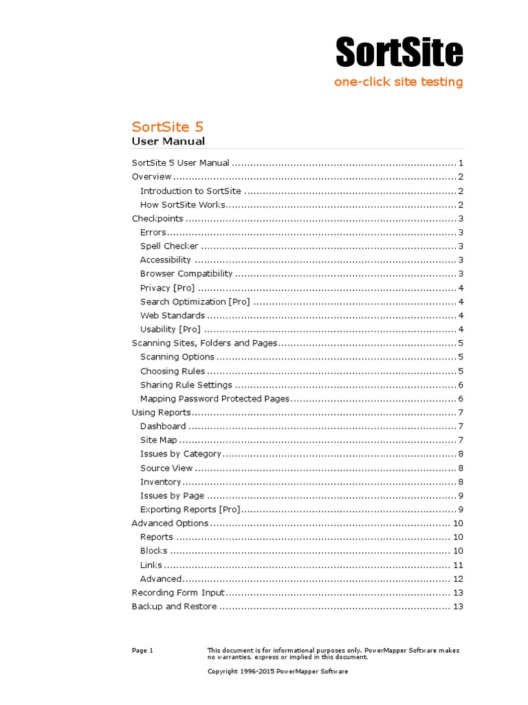 Sortsite User Manual | PDF | Html | World Wide Web