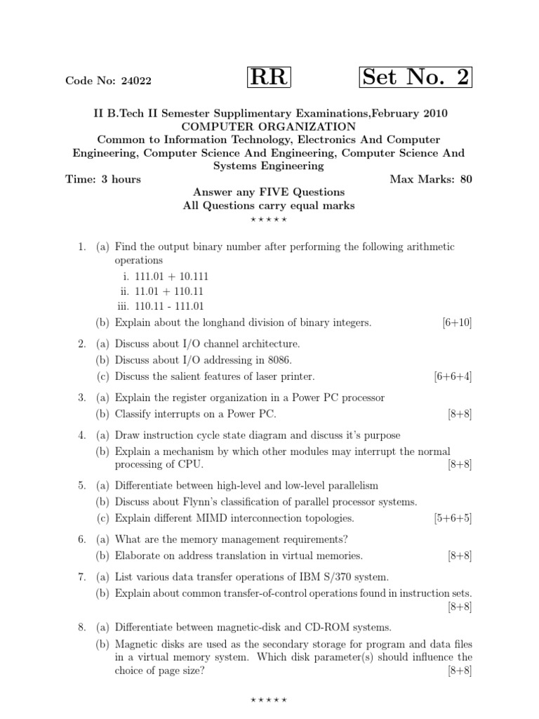Rr220501 Computer Organization | PDF | Central Processing Unit | Input/Output