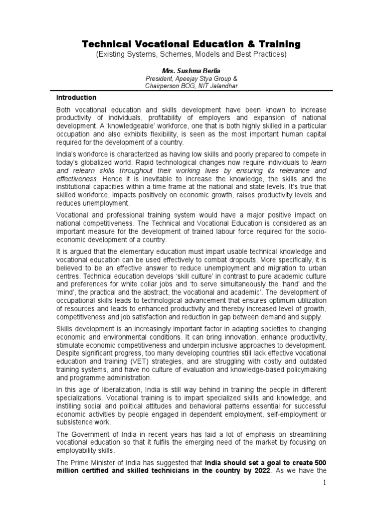 Paper Tvet | Vocational Education | International Development