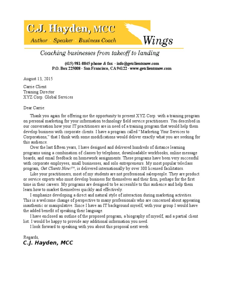 Sample Training Proposal | PDF | Homework | Sales