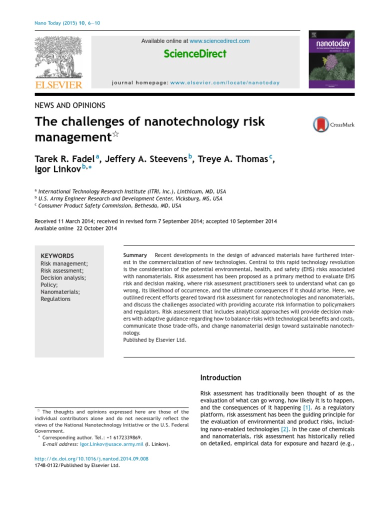 The Challenges of Nanotechnology Risk Management: Sciencedirect | PDF ...