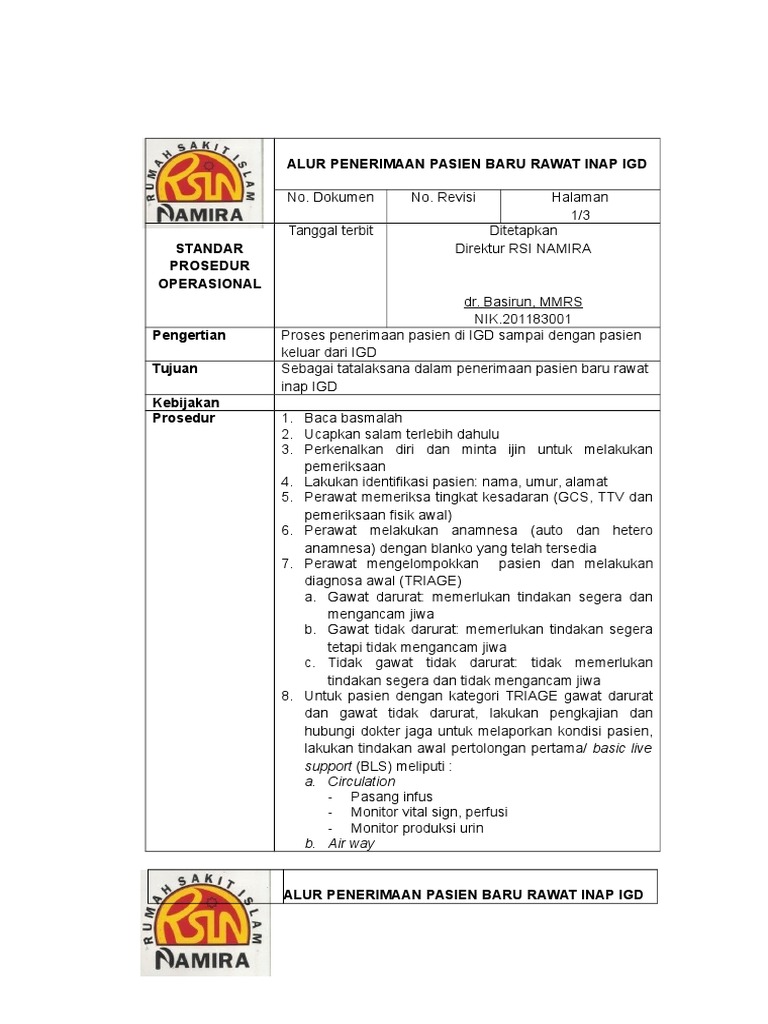 ALUR PENERIMAAN PASIEN BARU RAWAT INAP IGD | PDF