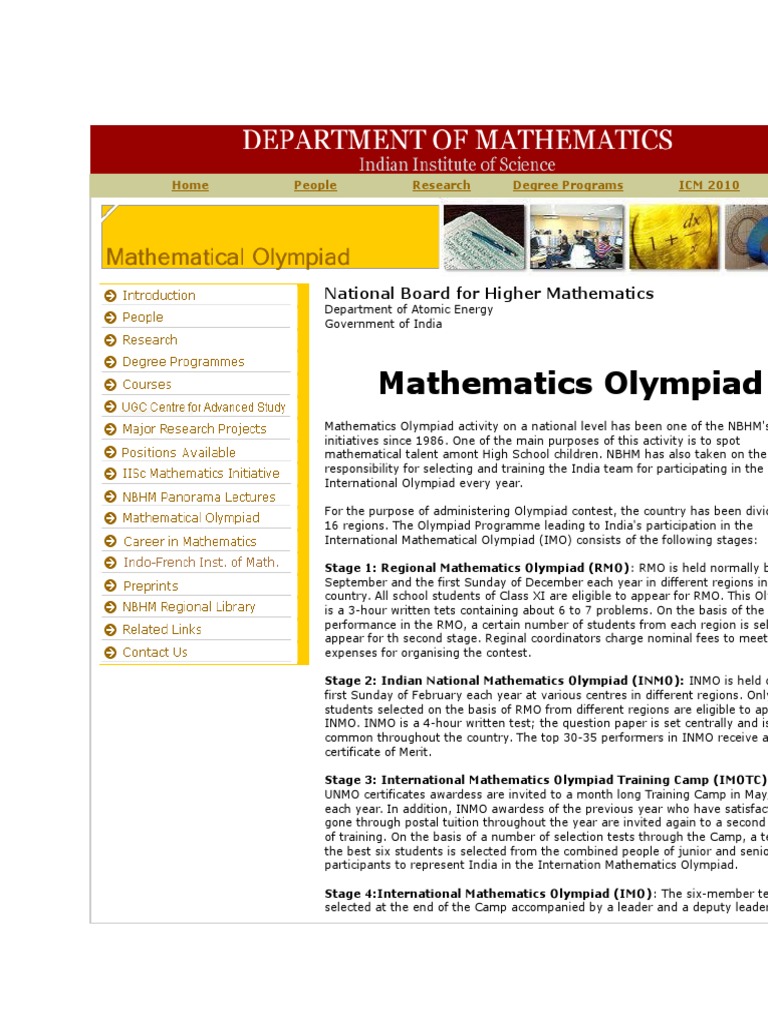 Mathematics Olympiad: National Board For Higher Mathematics | PDF ...
