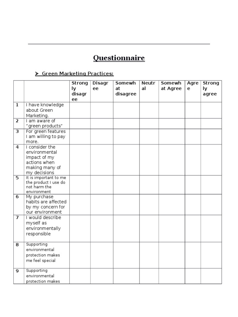 Green Marketing Questionnaire Market Economics Business Economics