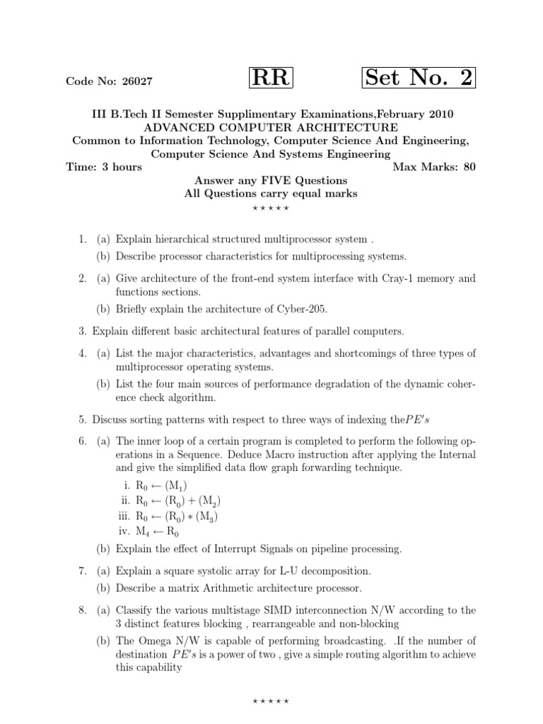 Rr320501-Advanced Computer Architecture | PDF | Central Processing Unit | Parallel Computing