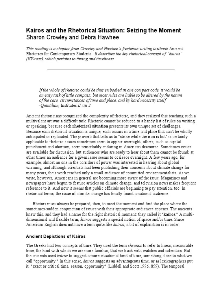 Understanding Kairos in Rhetoric | PDF | Rhetoric | Politics (General)