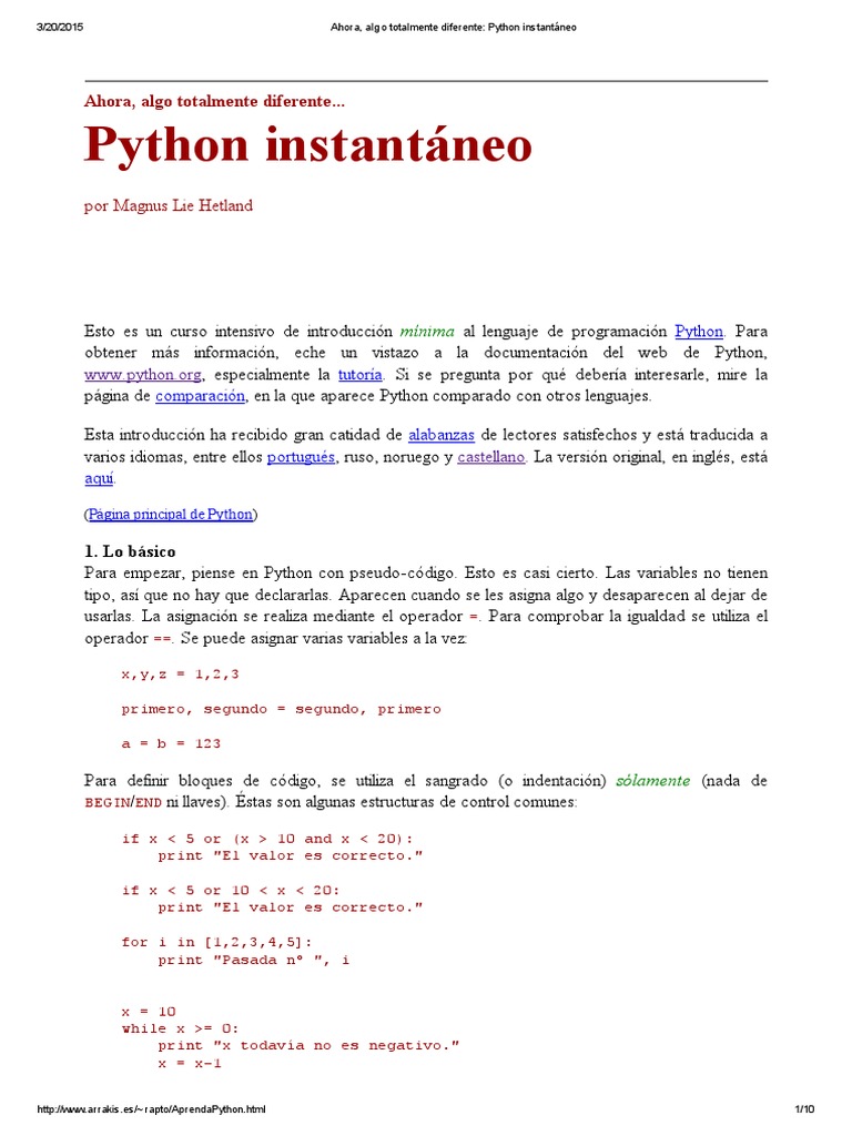 Phyton Instantaneo | PDF | Python (lenguaje de programación) | Comillas