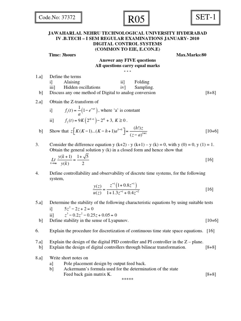r05411005 Digital Control Systems | PDF | Control Theory | Algorithms