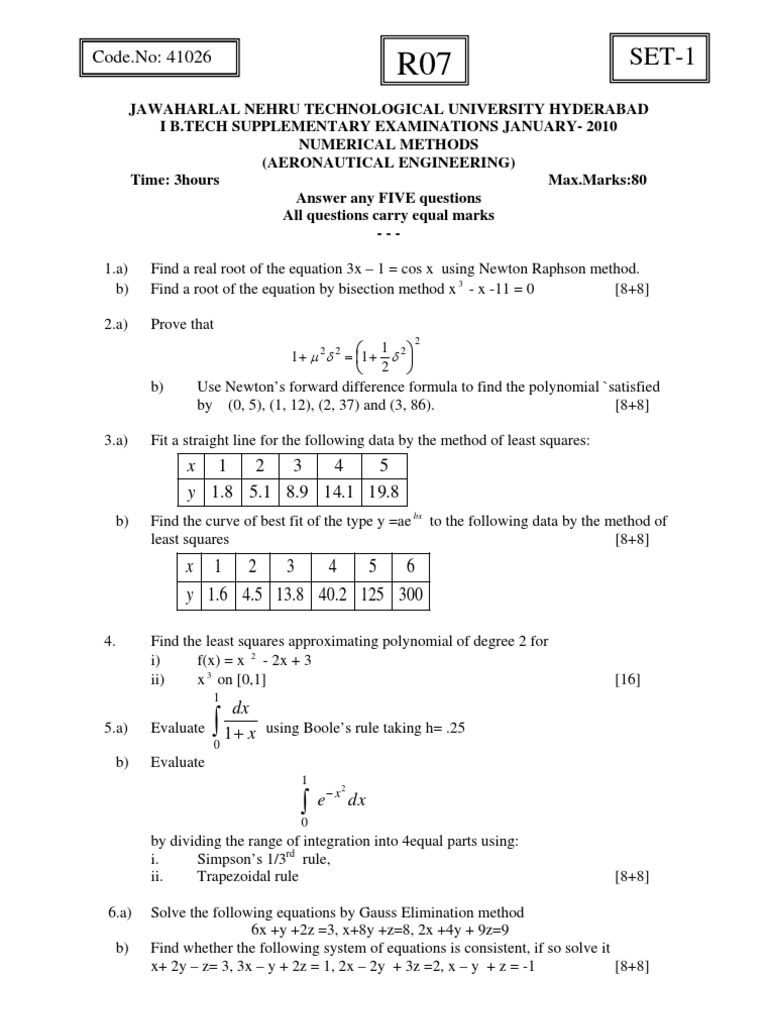 07a1bs09 Numerical Methods | Download Free PDF | Pi | Numerical Analysis