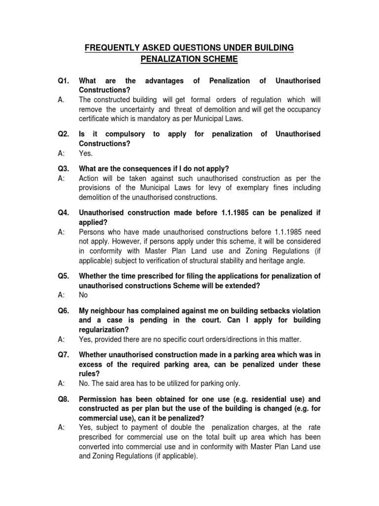 Frequently Asked Questions Under Building Penalization Scheme | PDF ...