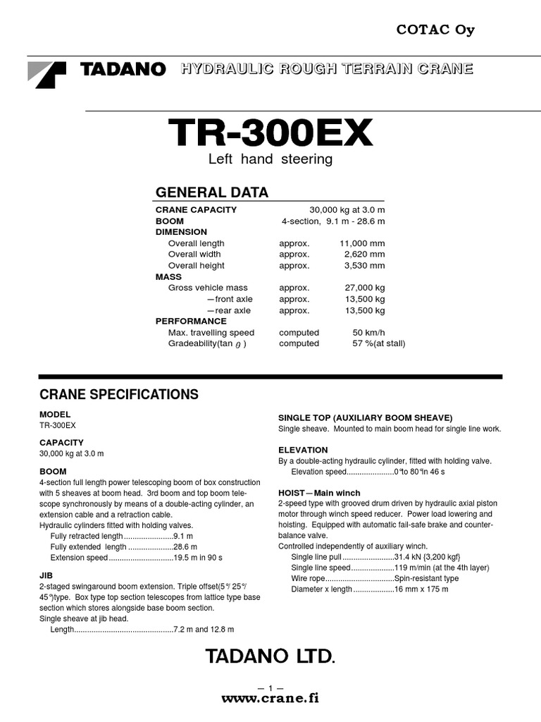Tadano TR 300 EX | PDF | Crane (Machine) | Automatic Transmission