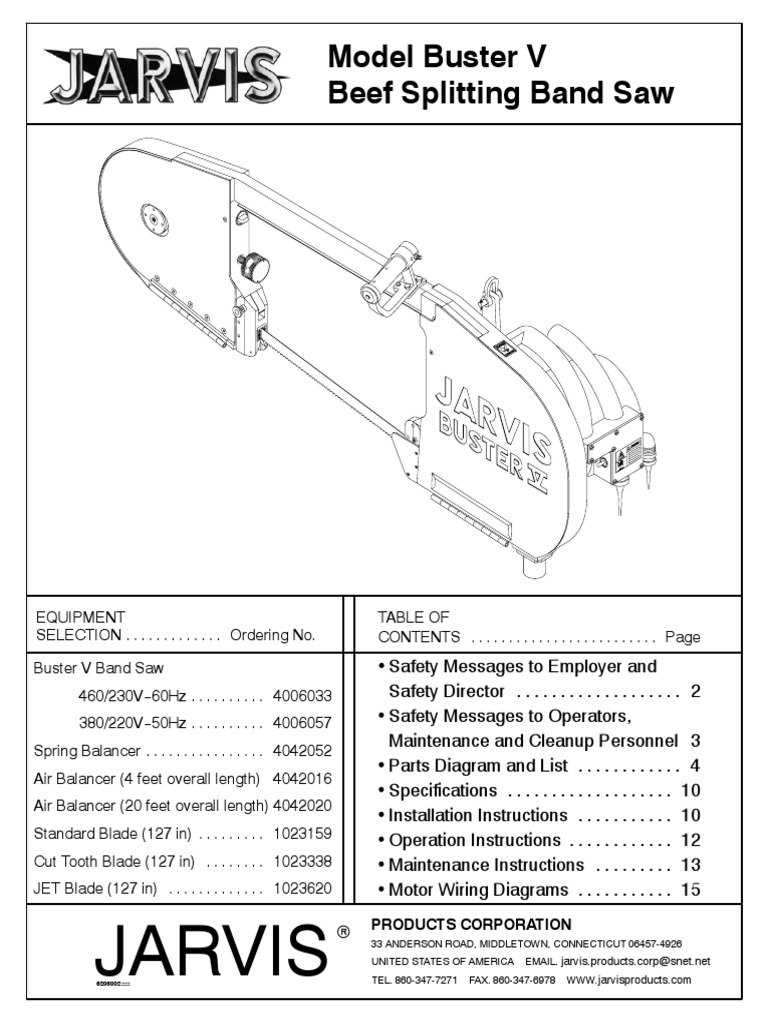 Jarvis: Model Buster V Beef Splitting Band Saw | Download Free PDF ...