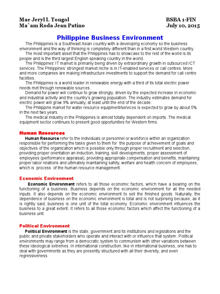 Philippine Business Environment: Human Resources | PDF | Employment ...