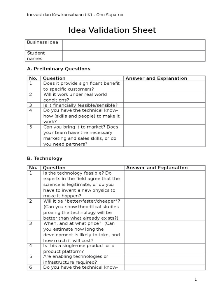 Preliminary Business Idea Validation Guide | PDF