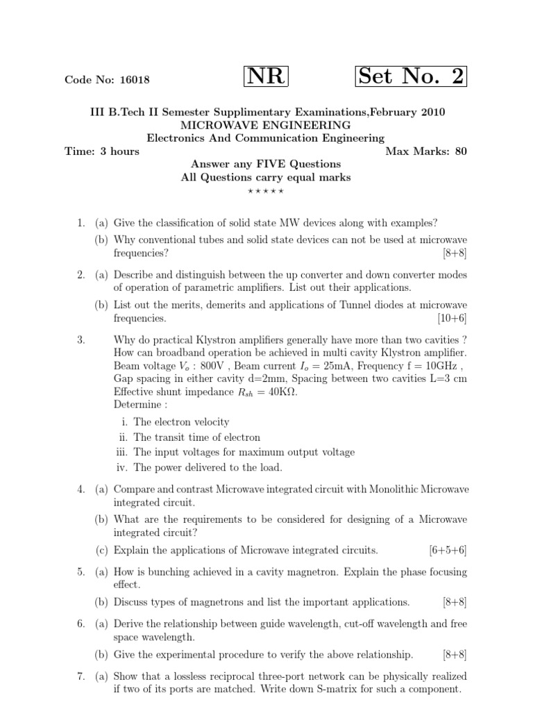Microwave Engineering Exam Questions | PDF | Microwave | Amplifier
