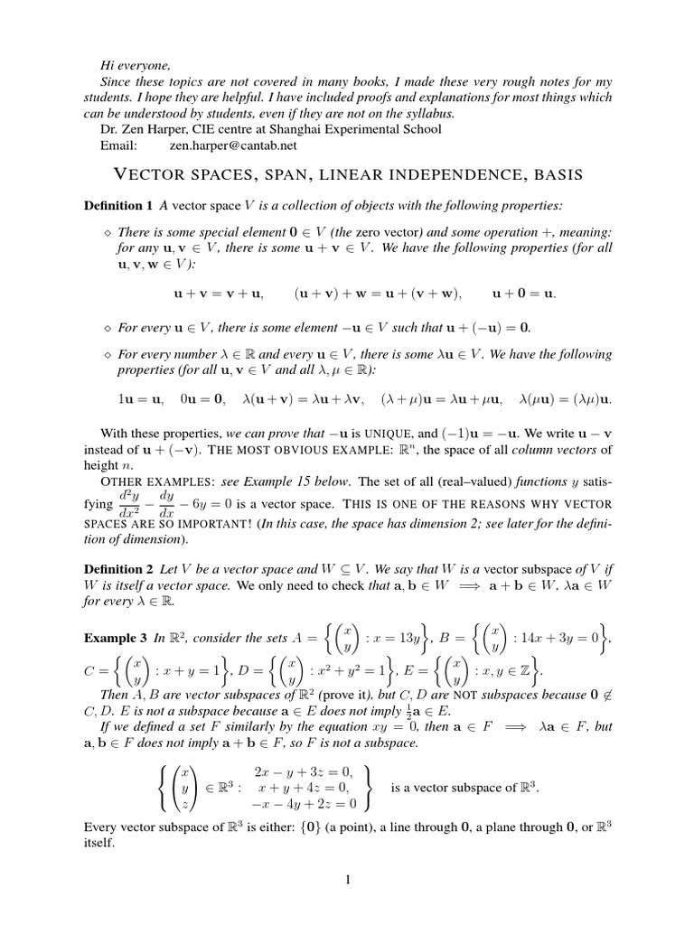 From Vivasha Vector Spaces Matrices | PDF | Eigenvalues And Eigenvectors | Basis (Linear Algebra)