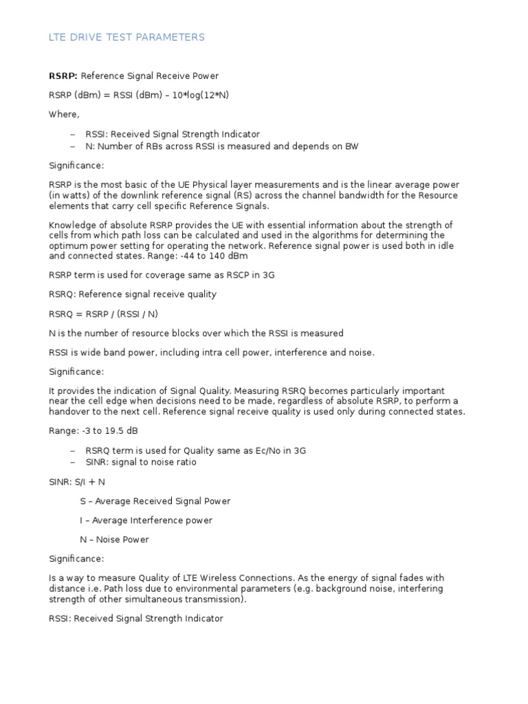 Lte Drive Test Parameters | PDF | High Speed Packet Access | Broadcasting