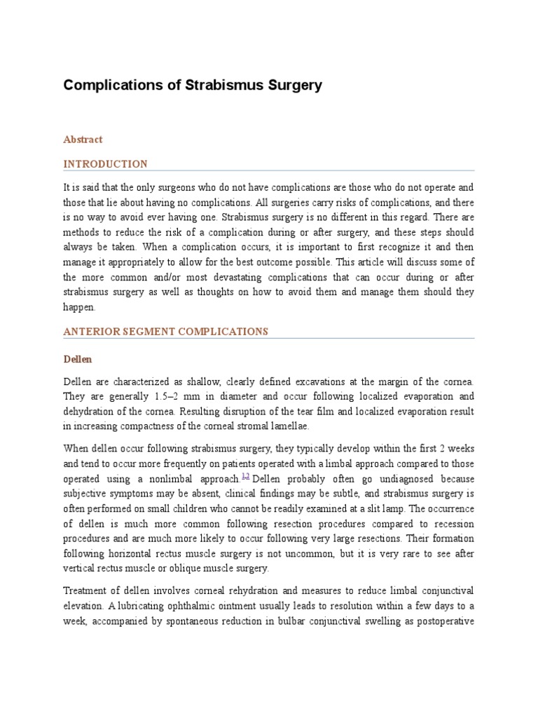 Complications of Strabismus Surgery: Dellen | PDF | Surgery | Surgical ...