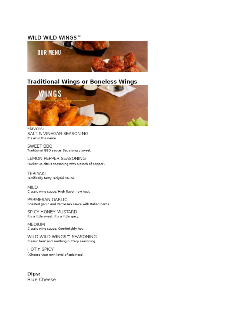 Wild, Wild, Wings Menu | PDF | Hamburgers | Foods
