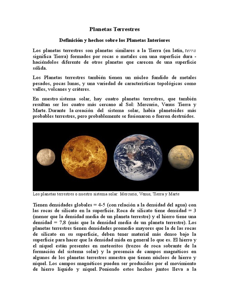 Los Cuatro Planetas Interiores De Nuestro Sistema Solar Una