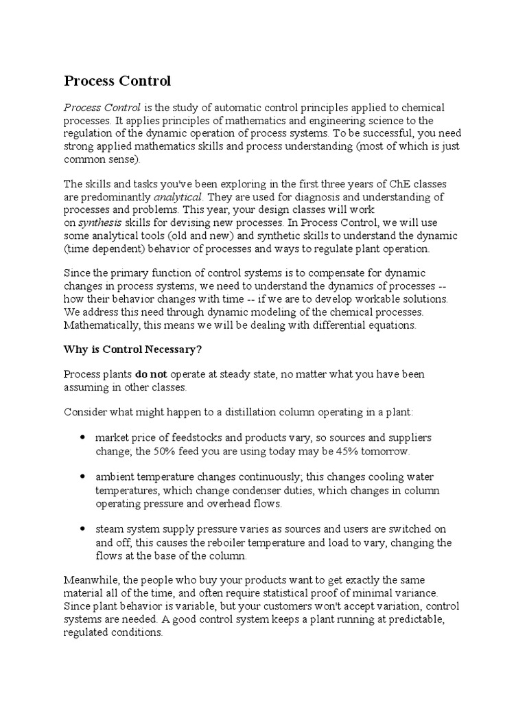 Process Control Basics for Chemical Processes | PDF | Control Theory ...