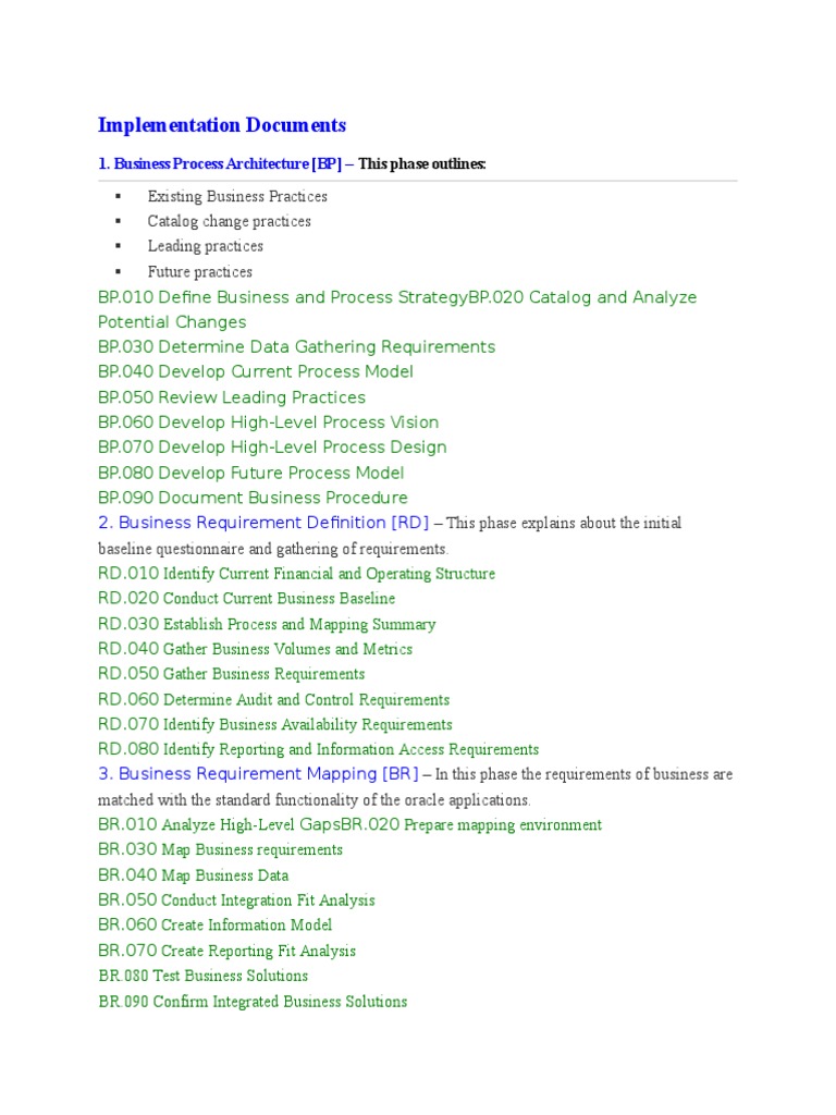 Implementation Documents: 1. Business Process Architecture (BP) | PDF ...