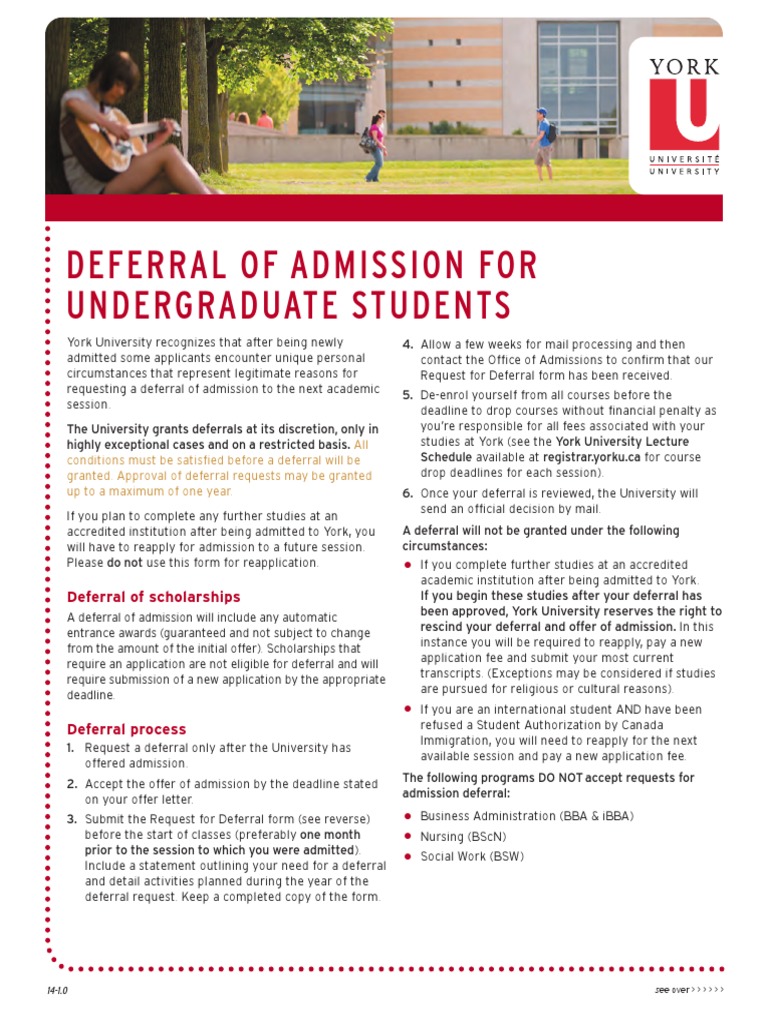 Deferral of Admission For Undergraduate Students | PDF | York ...