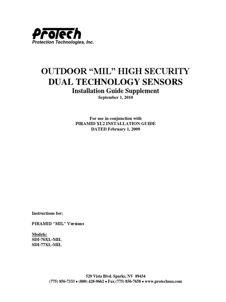 Protech MIL Version Sensor Guide | PDF | Infrared | Equipment
