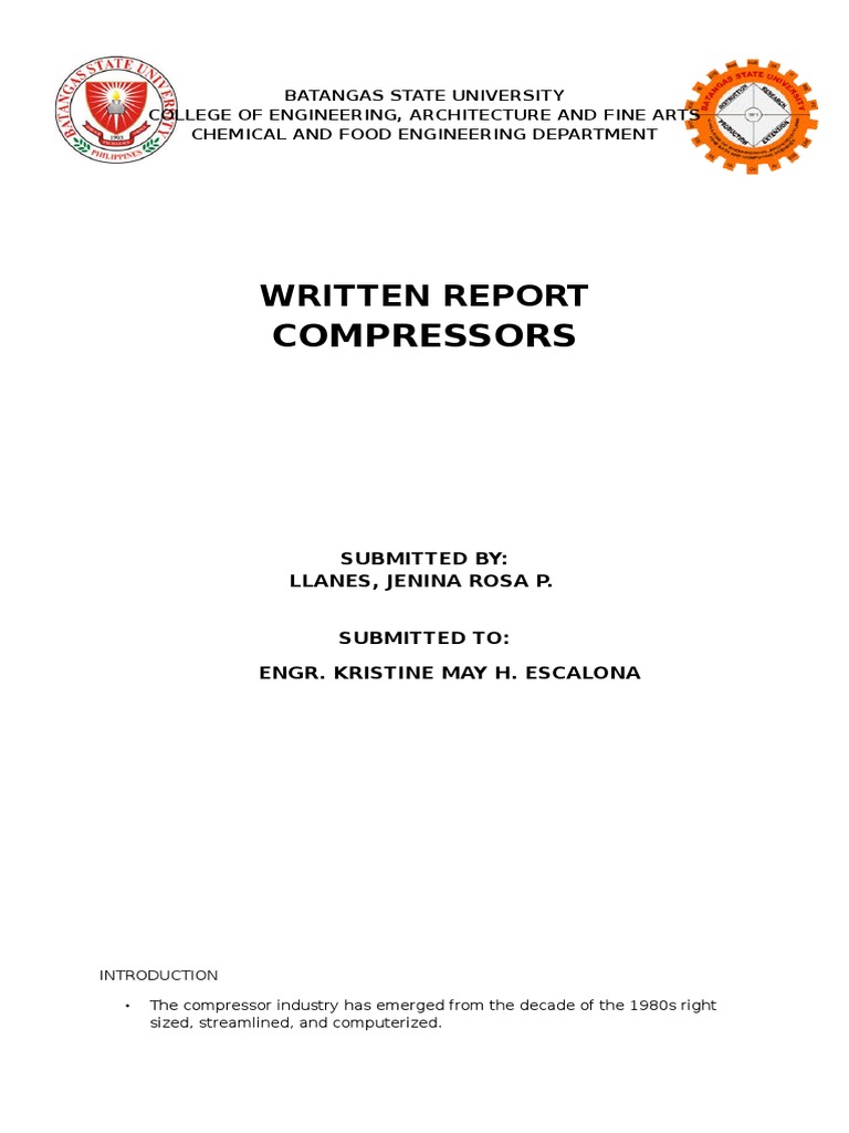 Compressors - Written Report | PDF | Gas Compressor | Turbine