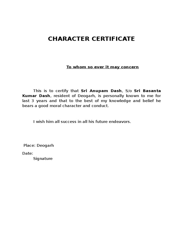Certificate of Character | PDF