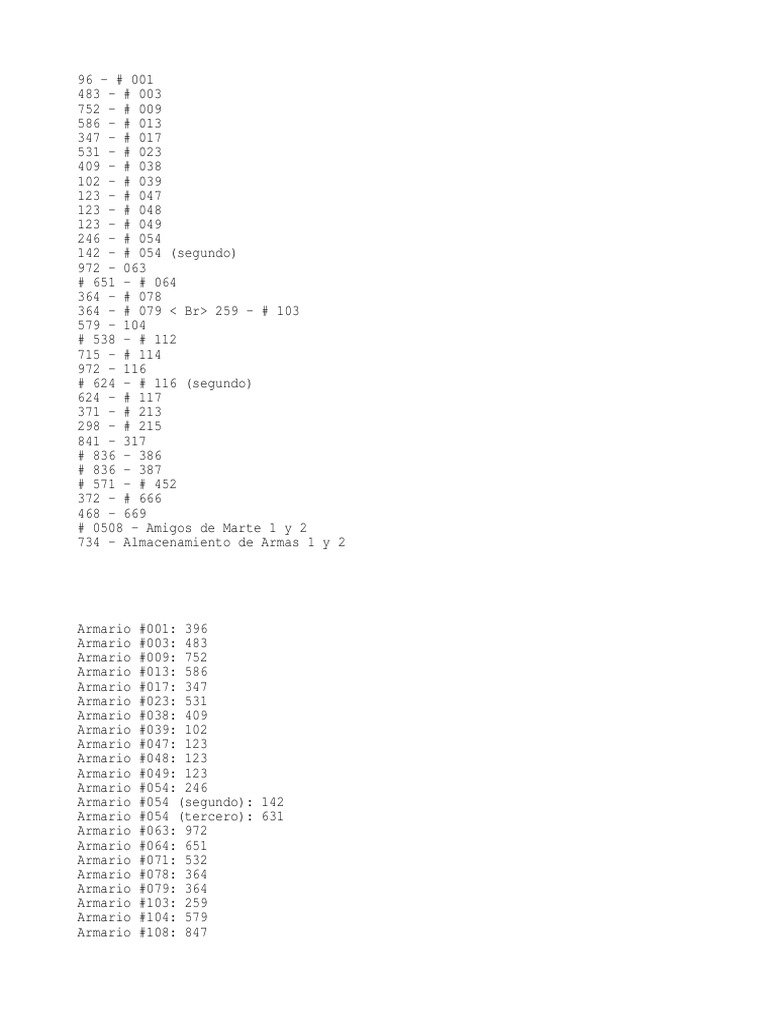 Códigos de Armarios en Doom 3 | PDF