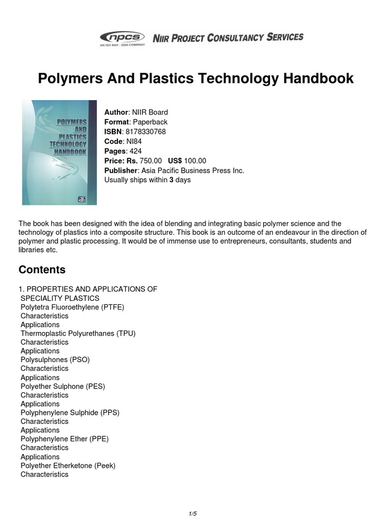 Polymers and Plastics Technology Handbook | PDF | Thermoplastic | Polymers