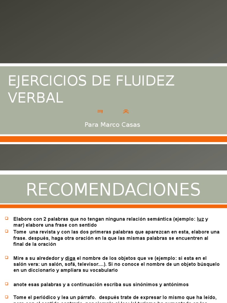 Ejercicios de Fluidez Verbal | PDF
