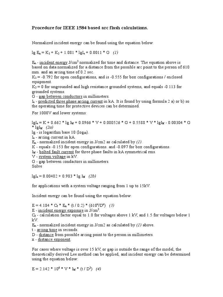 Procedure For IEEE 1584 Based Arc Flash Calculations | PDF | Electric ...