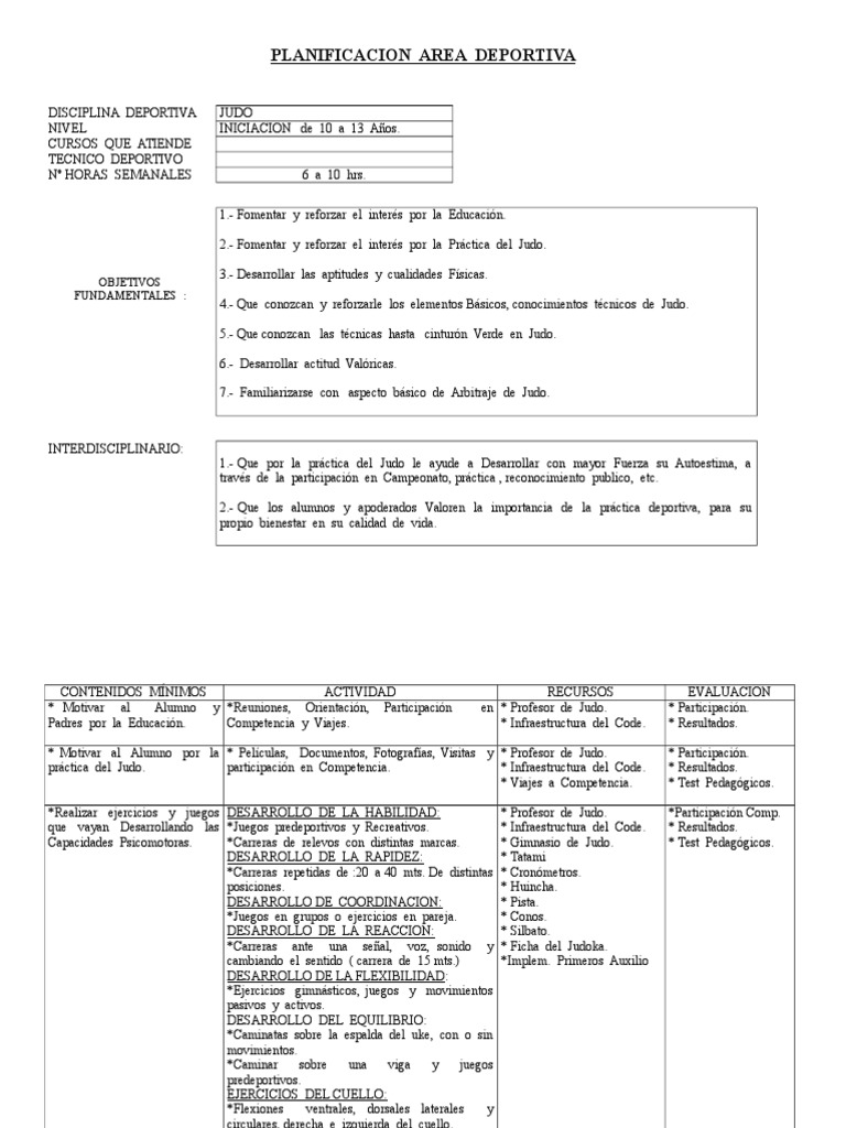 Plan de Enseñanza | PDF | Judo | Artes marciales japonesas