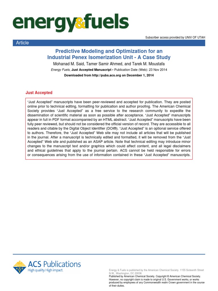 Predictive Modeling and Optimization For An Industrial Penex ...