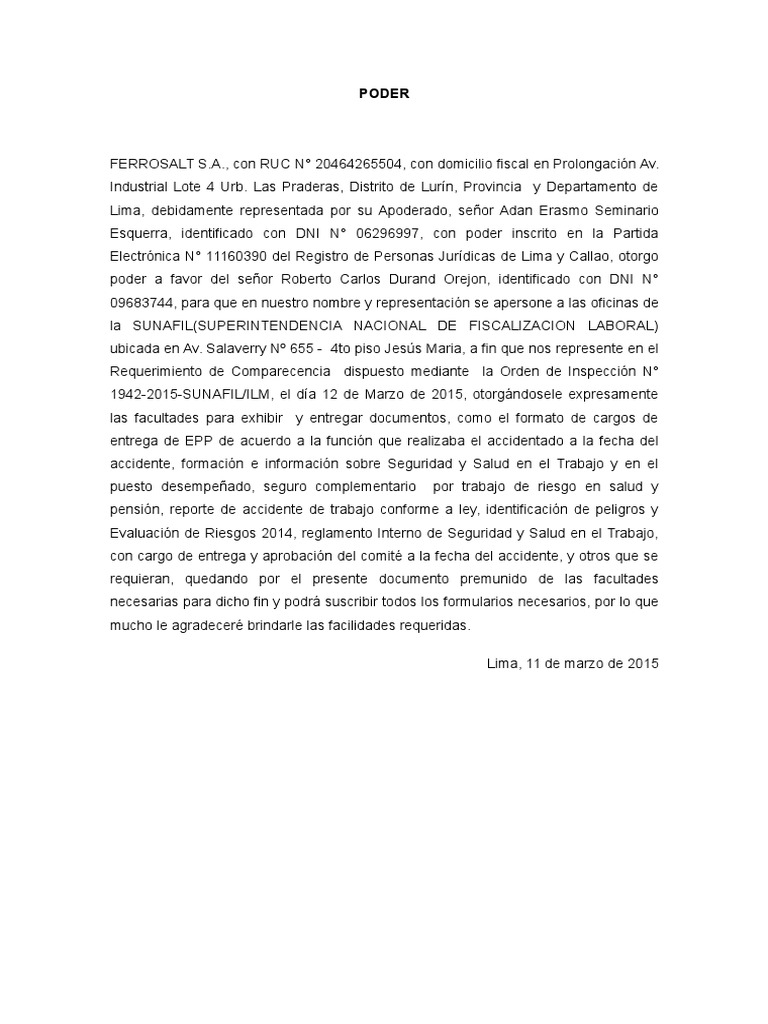 Poder Notarial para SUNAFIL | PDF