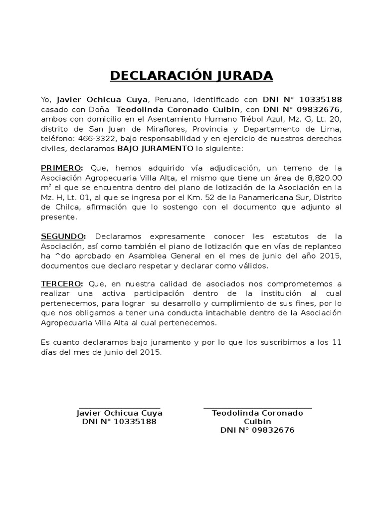 Declaración Jurada | PDF | Lima | Perú