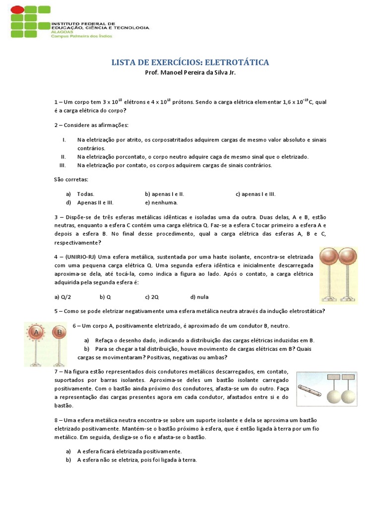 Lista de Exercícios Eletrostática | PDF | Carga elétrica | Campo elétrico