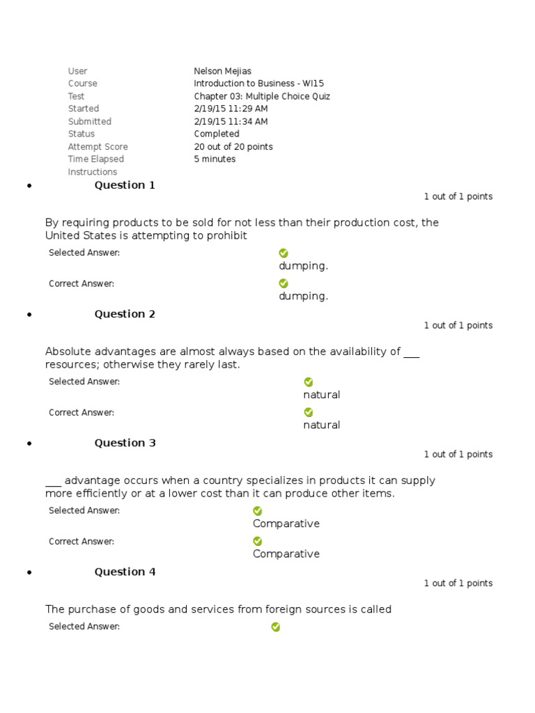 Intro To Business Quiz 3 | PDF | Devaluation | Exchange Rate