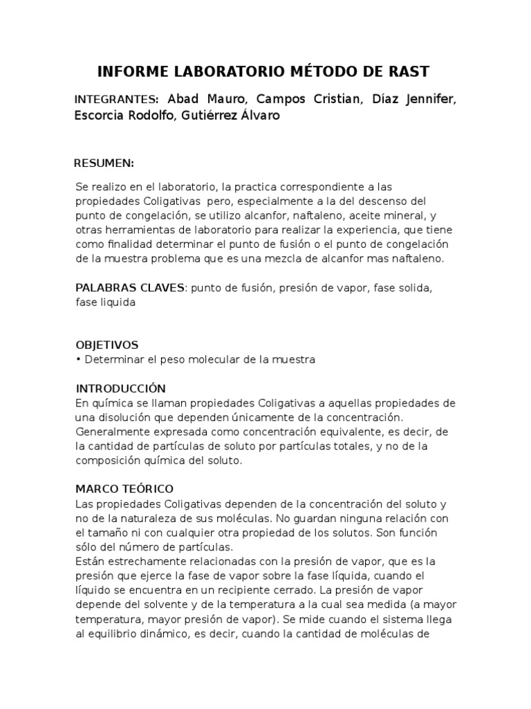 Metodo de Rast 2 | PDF | Solvente | Líquidos