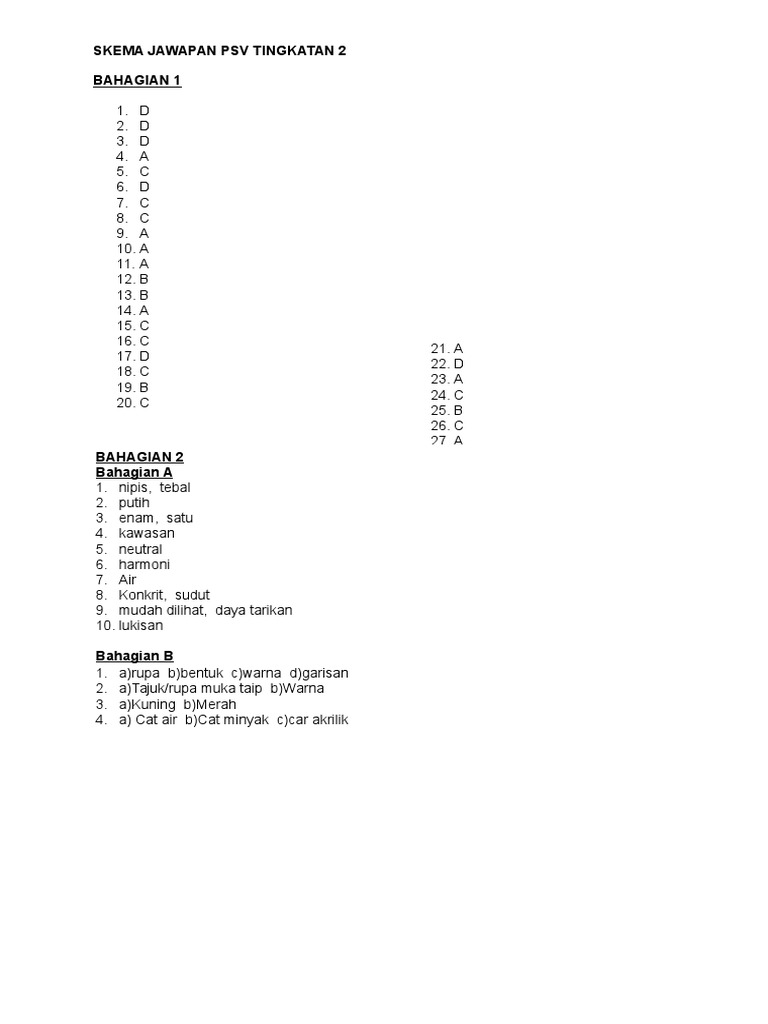 Skema Jawapan PSV Tingkatan 2 | PDF