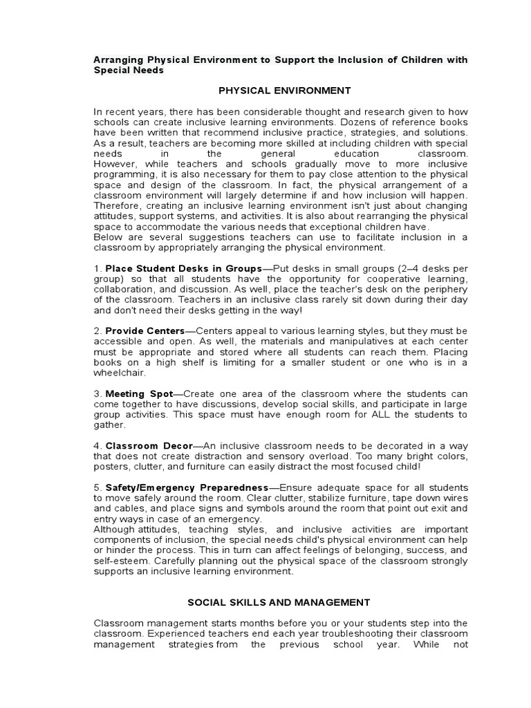 Report - Handouts Long | PDF | Classroom Management | Inclusion (Education)