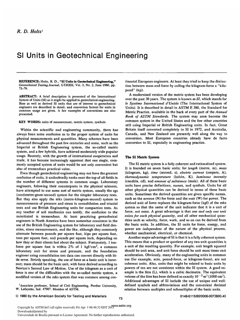 SI Units in Geotechnical Engineering | PDF | Units Of Measurement | Tonne