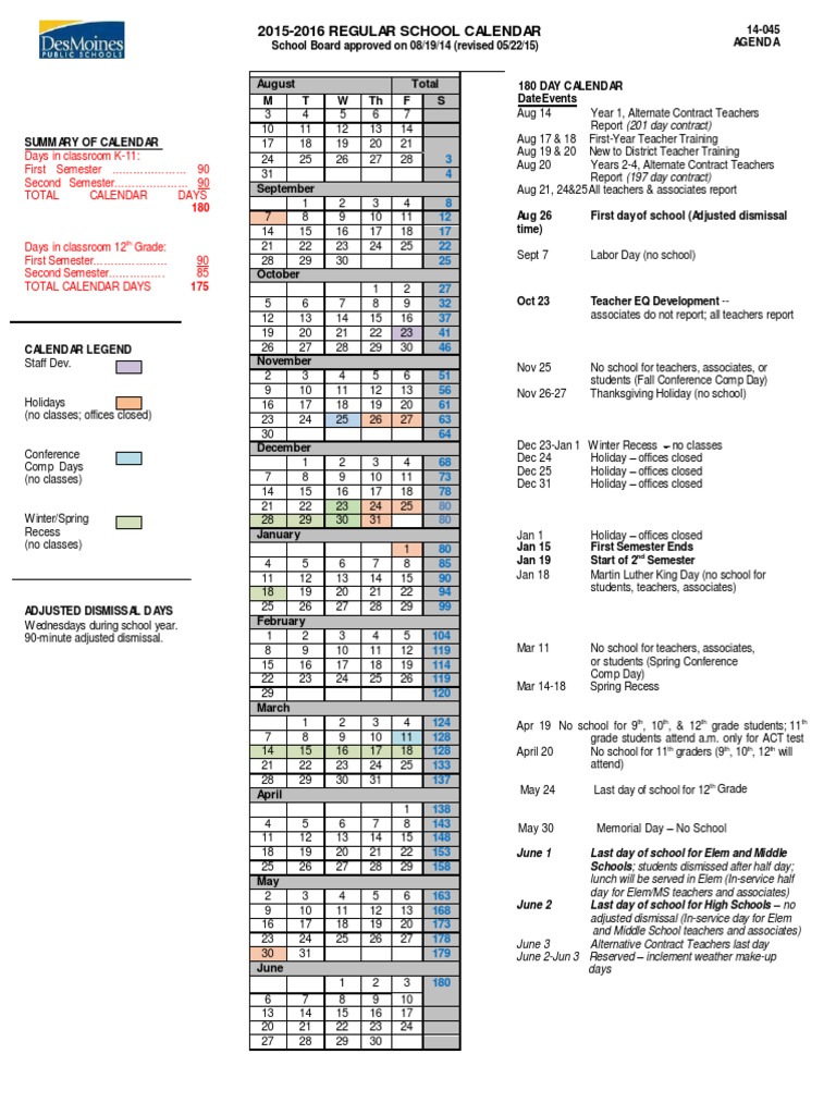 2015-2016 School Year Calendar | PDF
