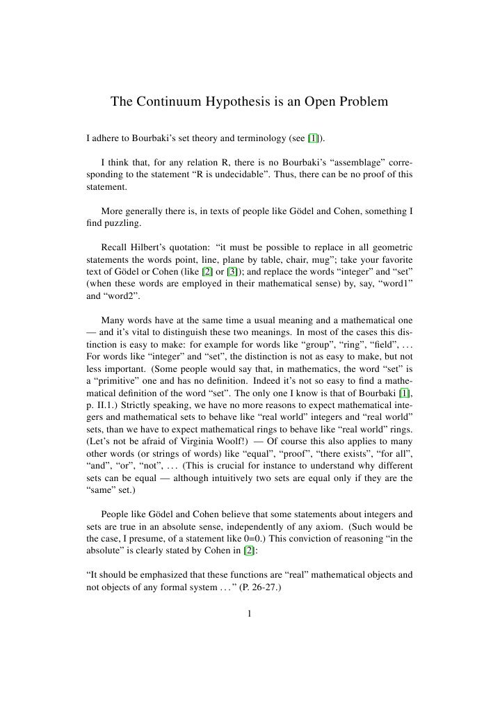 The Continuum Hypothesis Is An Open Problem | PDF | Mathematical Proof ...