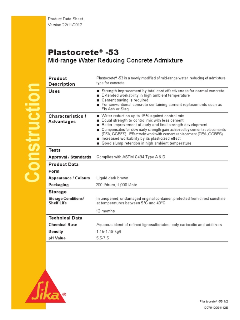 Sika PDS E Plastocrete - 53 | PDF | Concrete | Cement
