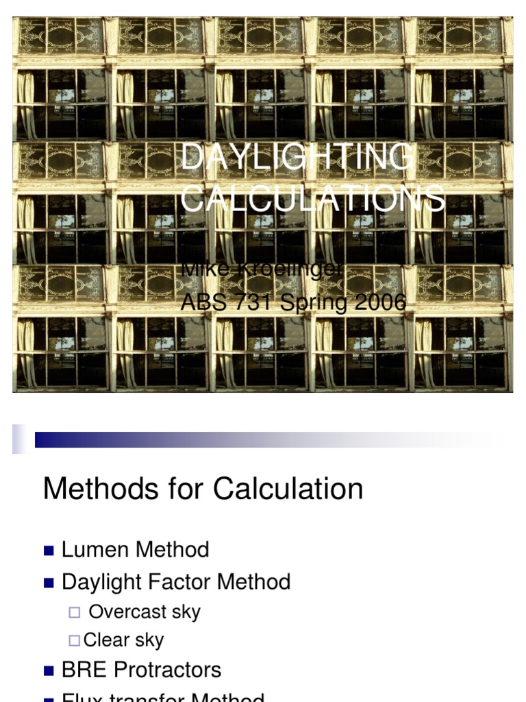 Daylighting CALCULATIONS. - Kroelinger, Mike | PDF | Interior Design ...