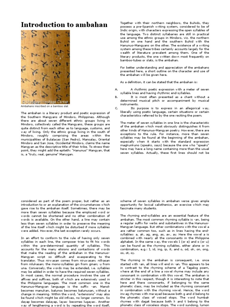 Introduction To Ambahan | PDF | Human Voice | Phonology
